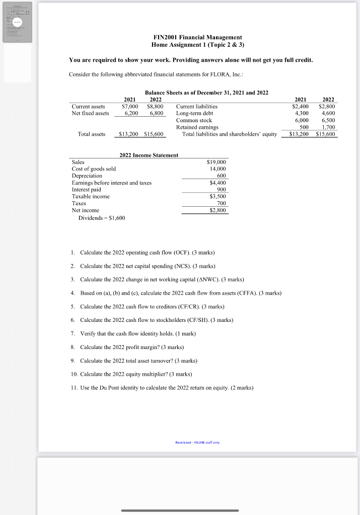 Solved FIN2001 Financial Management Home Assignment 1 (Topic | Chegg.com