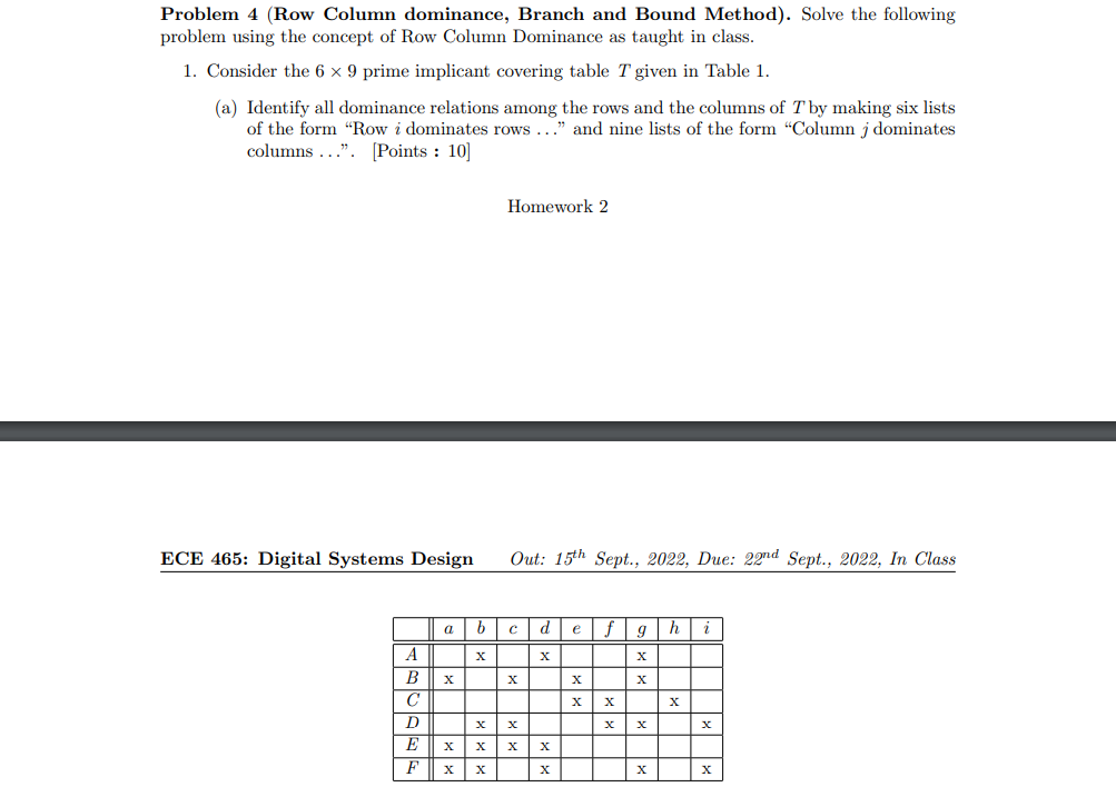 Problem 4 (Row Column dominance, Branch and Bound | Chegg.com
