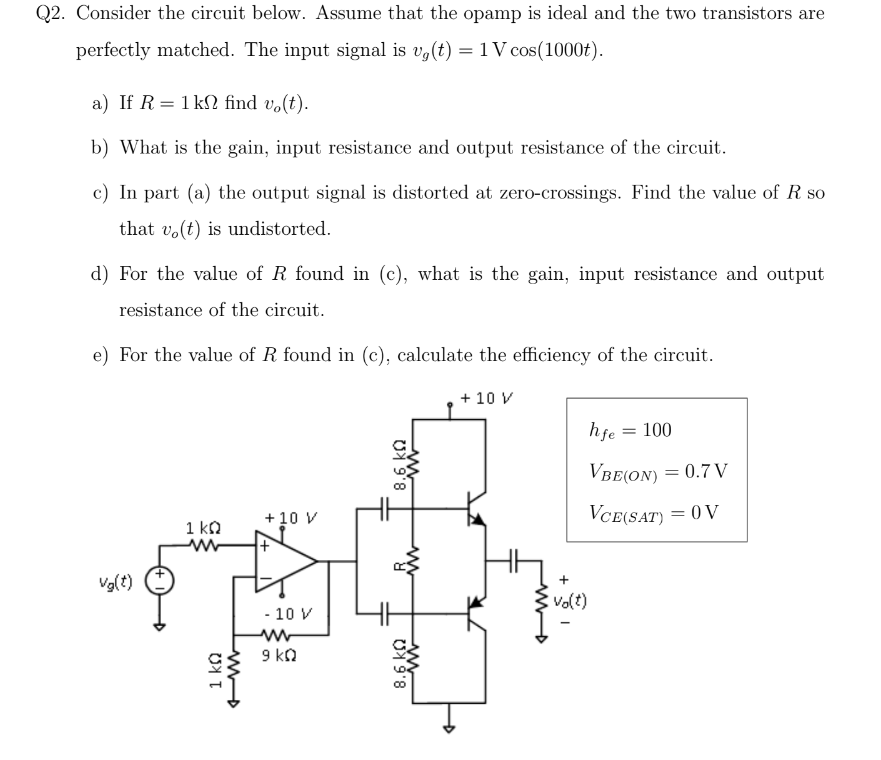 Solved 2. Consider the circuit below. Assume that the opamp | Chegg.com