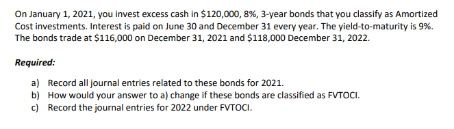 Solved On January 1,2021 , you invest excess cash in | Chegg.com