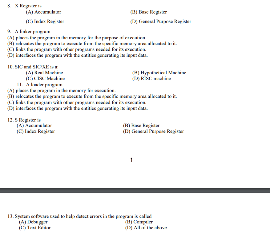 Solved 8. X Register is (A) Accumulator (B) Base Register | Chegg.com