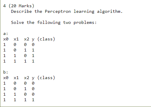 Solved 4 (20 Marks) Describe the Perceptron learning | Chegg.com