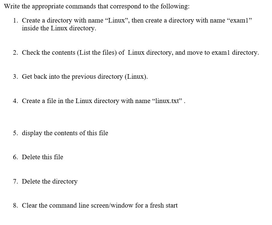 Solved Write the appropriate commands that correspond to the | Chegg.com