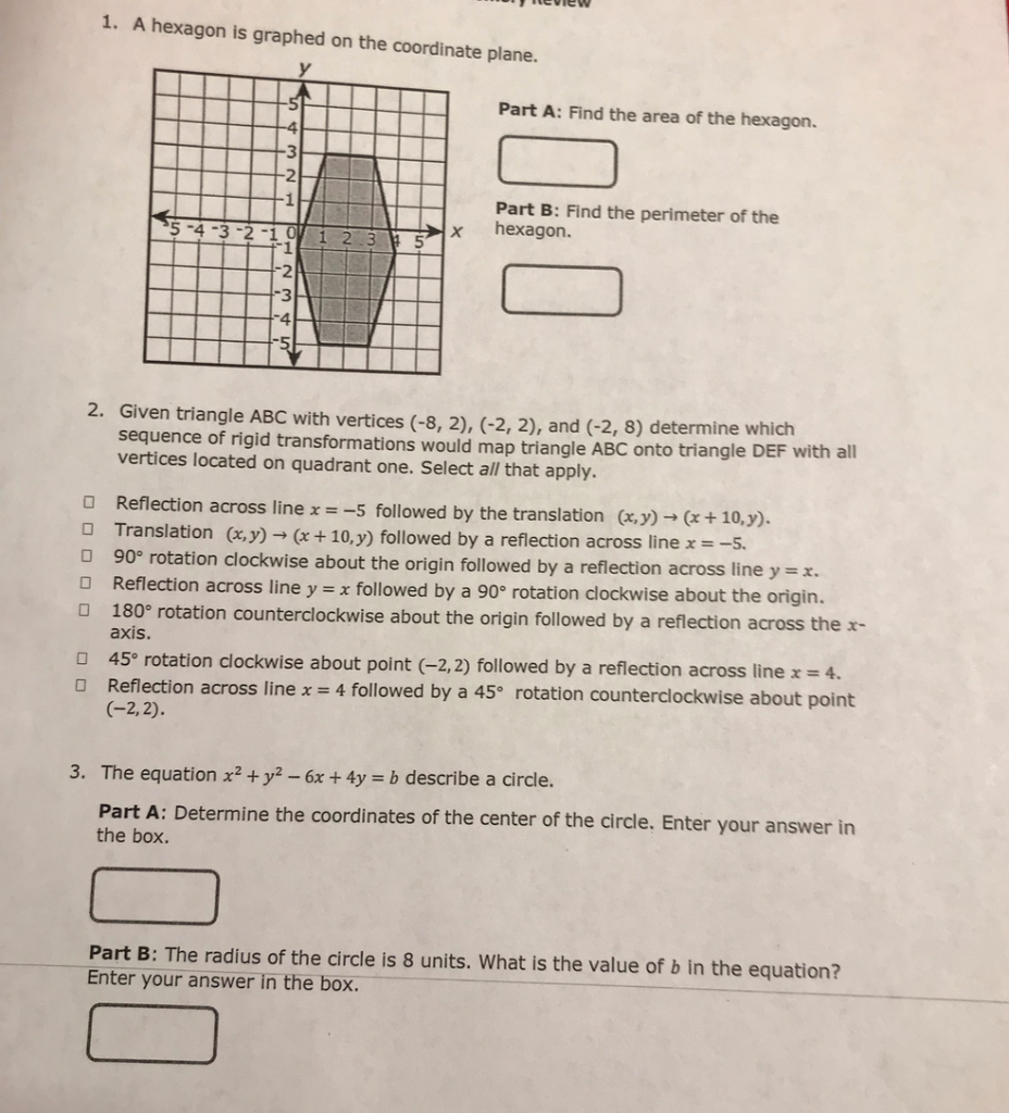 Solved 1. A hexagon is graphed on the coordinate plane. e | Chegg.com
