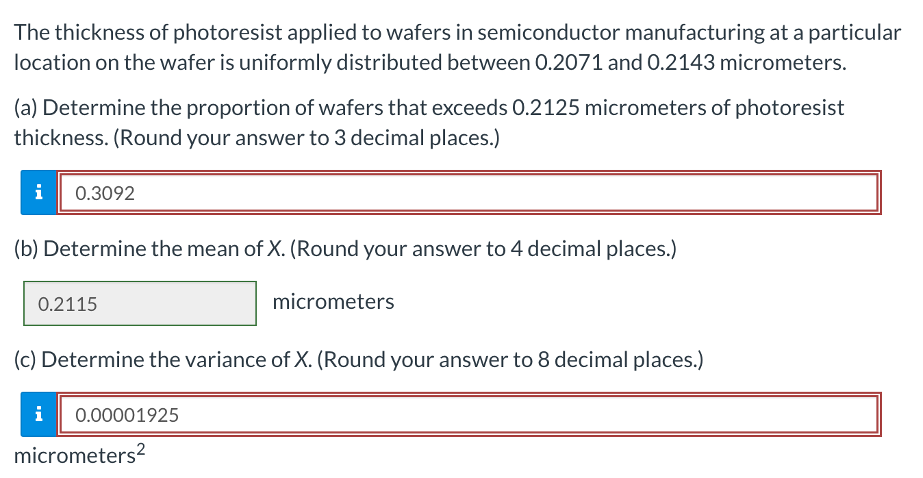 Solved The thickness of photoresist applied to wafers in | Chegg.com