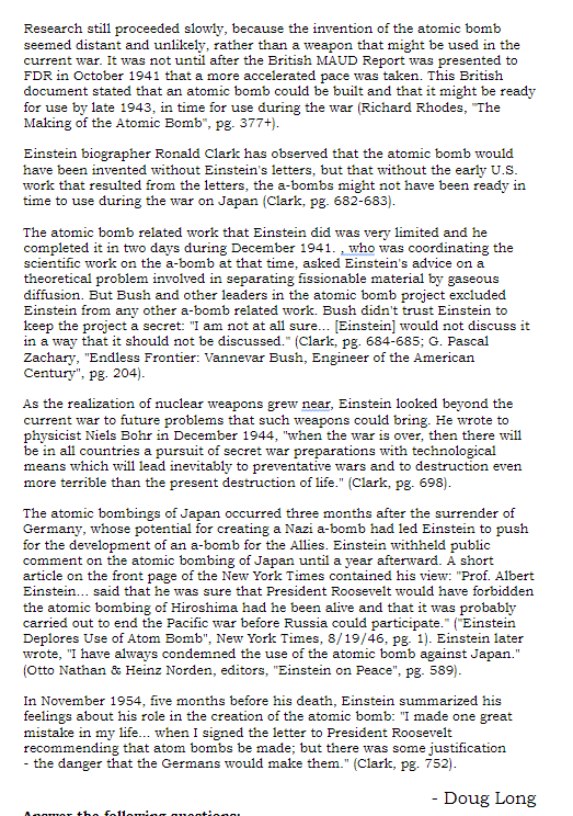 Solved ALBERT EINSTEIN and the ATOMIC BOMB The physicist | Chegg.com