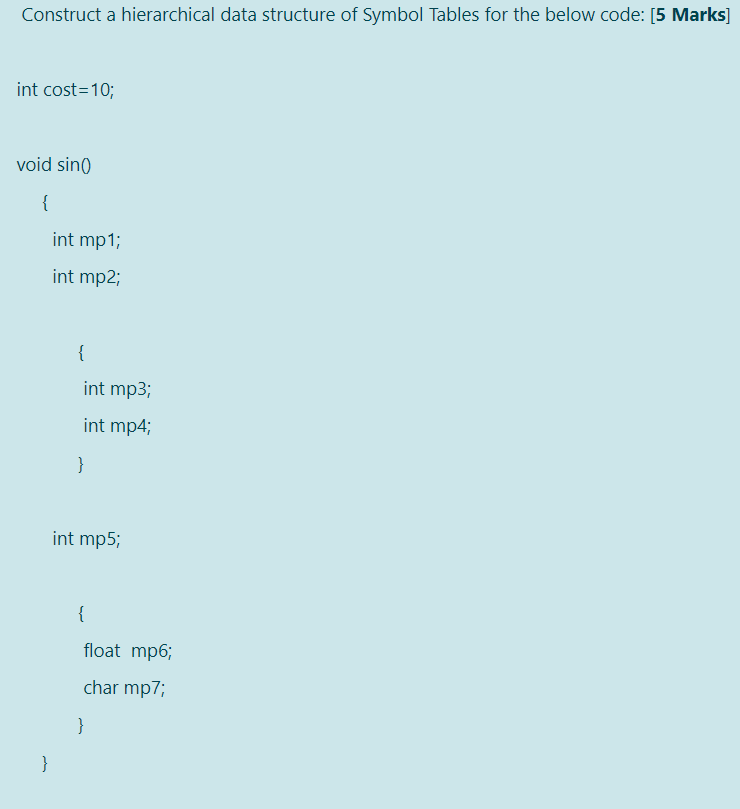 Solved Construct a hierarchical data structure of Symbol | Chegg.com
