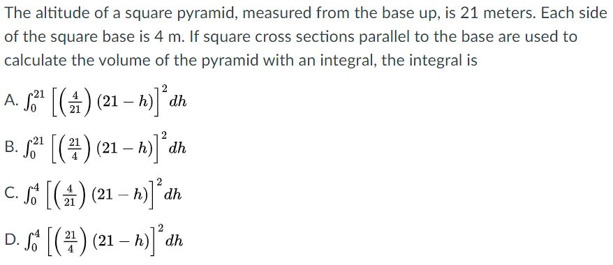 Solved The altitude of a square pyramid, measured from the | Chegg.com