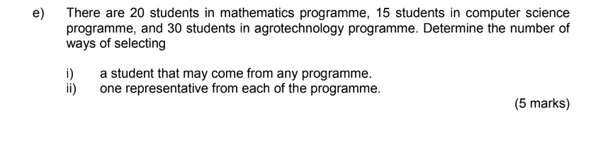 Solved e) ) There are 20 students in mathematics programme, | Chegg.com
