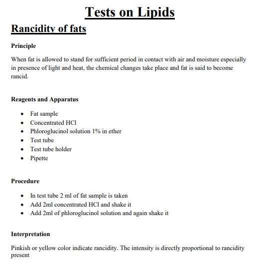 Solved Tests on Lipids Rancidity of fats Principle When fat | Chegg.com