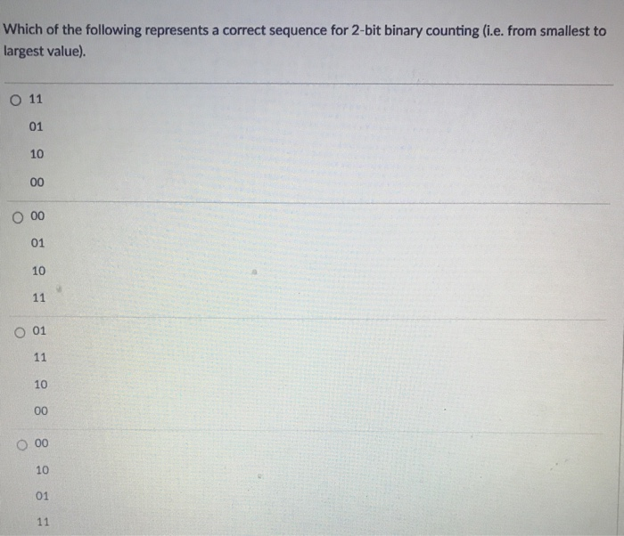 (Solved) : Following Represents Correct Sequence 2 Bit Binary Counting ... (Solved) : Following Represents Correct Sequence 2 Bit Binary Counting ...