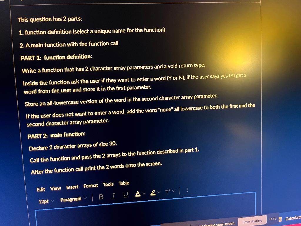 Solved This question has 2 parts: 1. function definition | Chegg.com