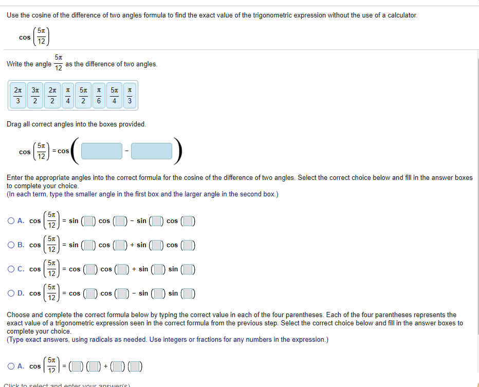 Solved Use the cosine of the difference of two angles | Chegg.com