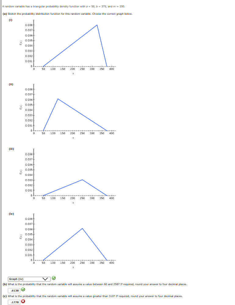 Solved A random variable has a triangular probability | Chegg.com