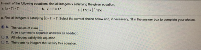 Solved In each of the following equations, find all integers | Chegg.com