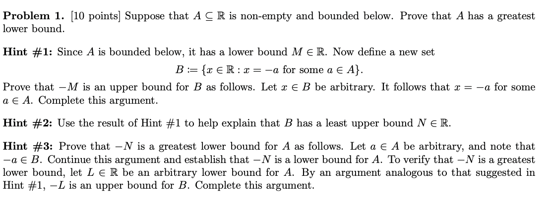 Solved Problem 1. [10 points] Suppose that A⊆R is non-empty | Chegg.com