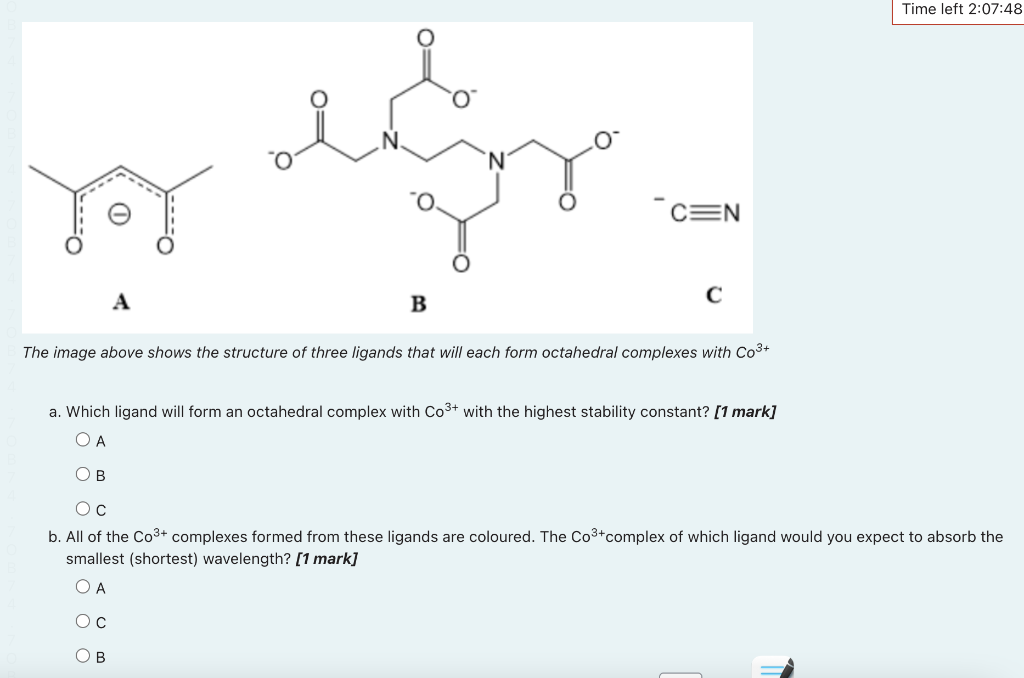 Solved The image above shows the structure of three ligands | Chegg.com
