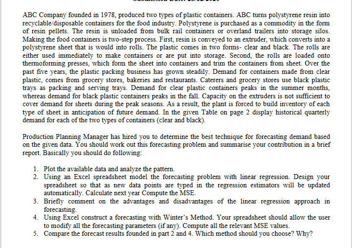 Solved ABC Company founded in 1978, produced two types of | Chegg.com