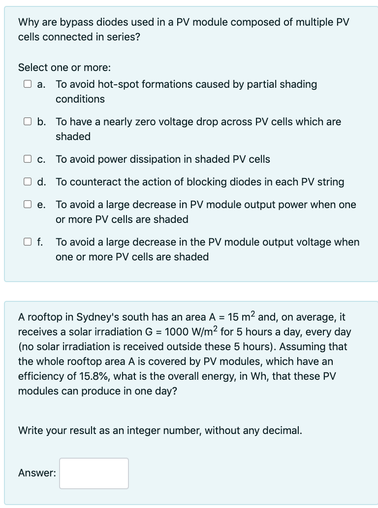 Solved Why are bypass diodes used in a PV module composed of | Chegg.com