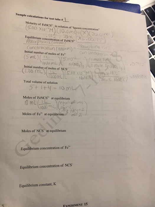 Experiment 15 CALCULATIONS Name: Instructor: Student | Chegg.com