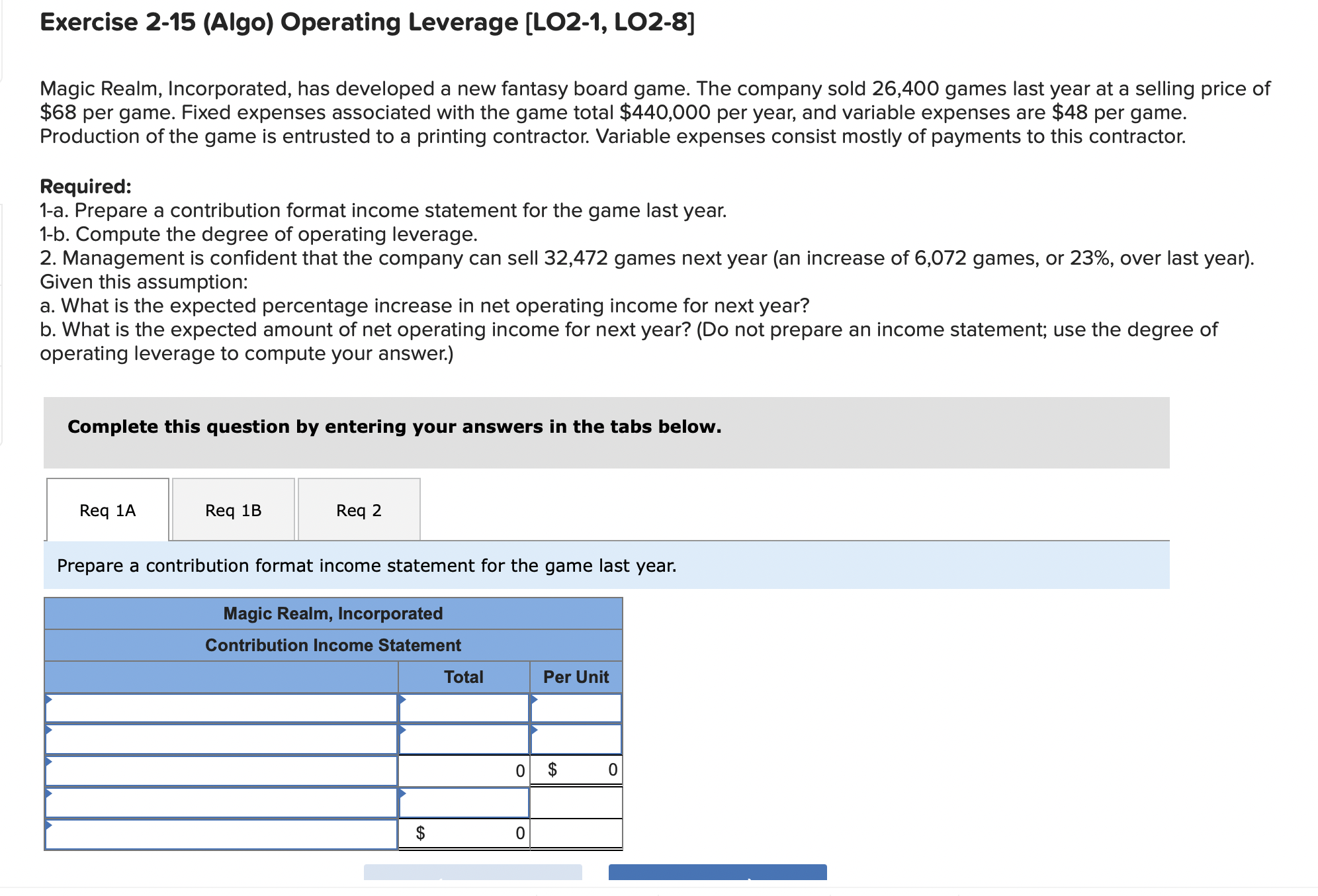 Solved Exercise 2-15 (Algo) ﻿Operating Leverage [LO2-1, | Chegg.com