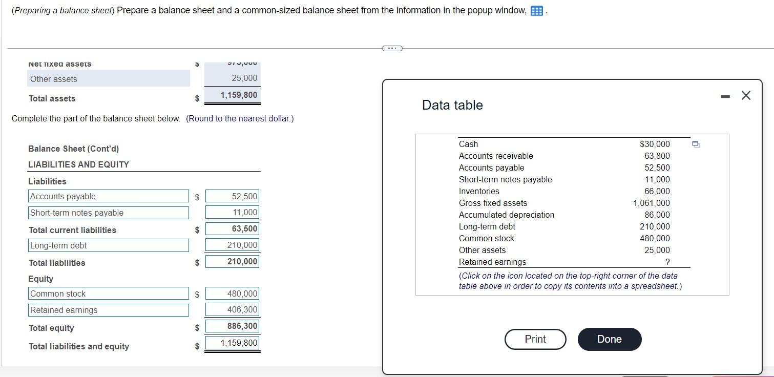 Solved (Preparing a balance sheet) Prepare a balance sheet | Chegg.com