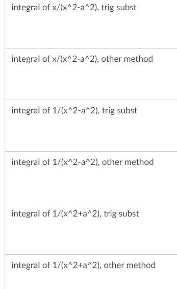 Solved integral of x/(x^2-a^2), trig subst integral of | Chegg.com