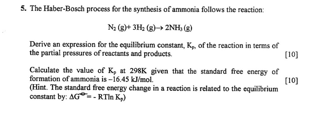 Solved 5. The Haber-Bosch process for the synthesis of | Chegg.com