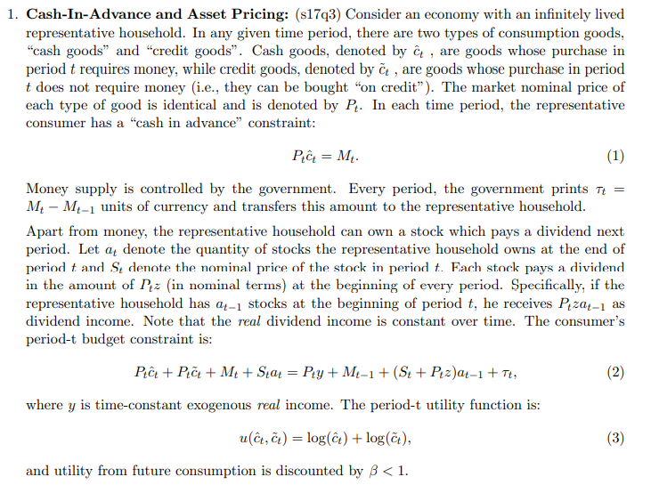 Cash-In-Advance and Asset Pricing: (s17q3) Consider | Chegg.com