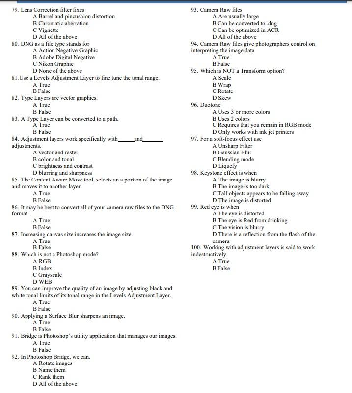 Solved 79. Lens Correction filter fixes A Barrel and | Chegg.com