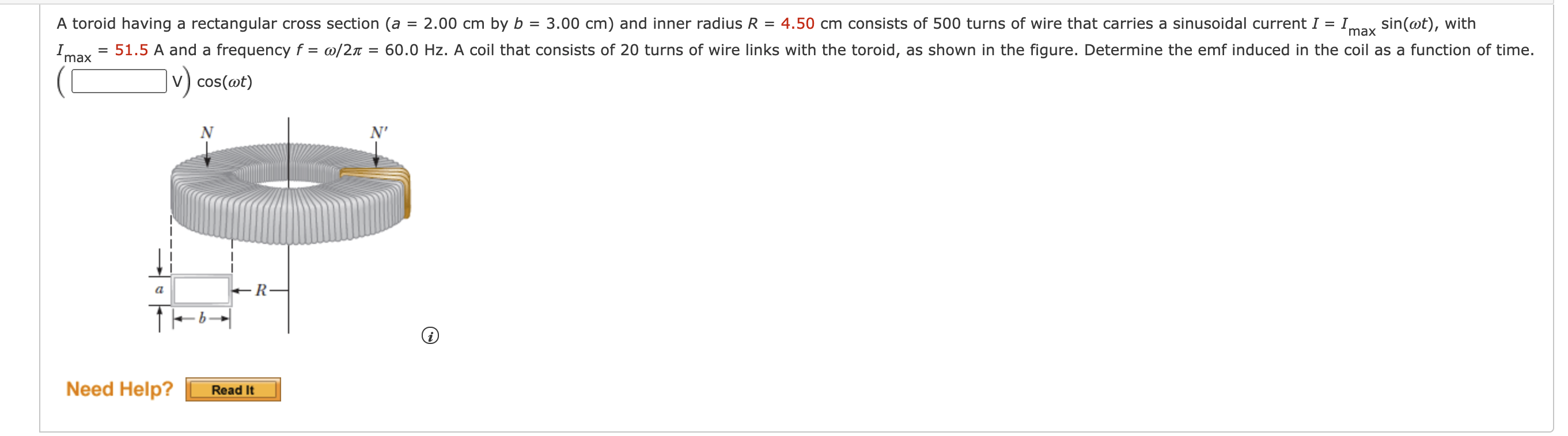 Solved A toroid having a rectangular cross section (a 2.00 | Chegg.com