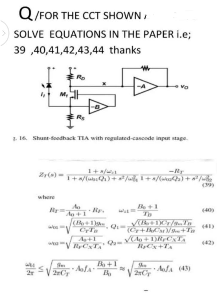 Solved /FOR THE CCT SHOWN, SOLVE EQUATIONS IN THE PAPER i.e; | Chegg.com