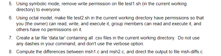 Solved 5. Using symbolic mode, remove write permission on | Chegg.com