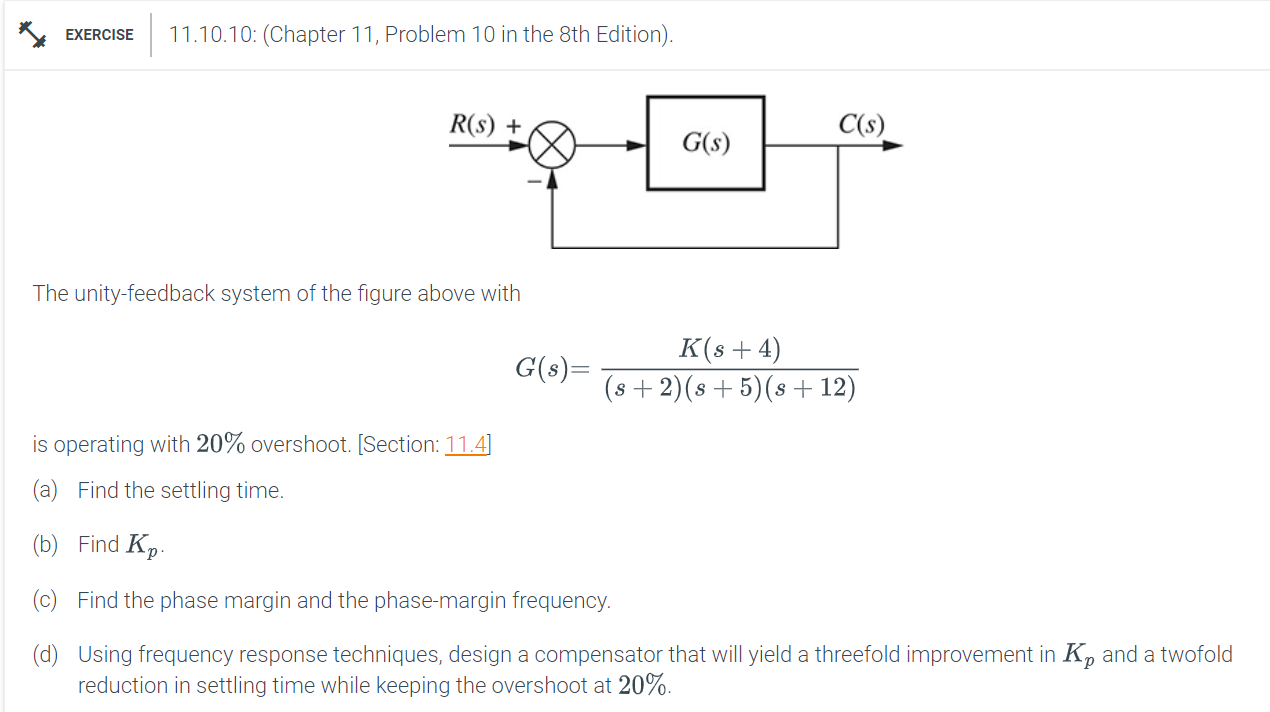 Solved The unity-feedback system of the figure above with | Chegg.com