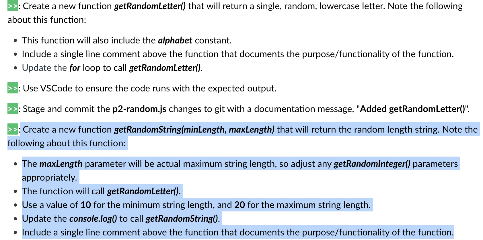 Solved >> : Create a new function getRandomLetter() that | Chegg.com