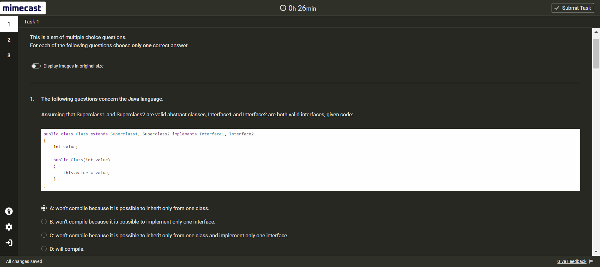 Solved mimecast ( ( Oh 26 min Submit Task 1 Task 1 This is | Chegg.com
