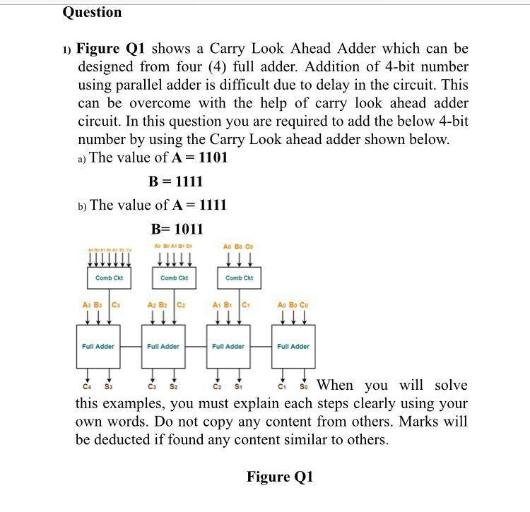 Solved Question 1) Figure Q1 shows a Carry Look Ahead Adder | Chegg.com