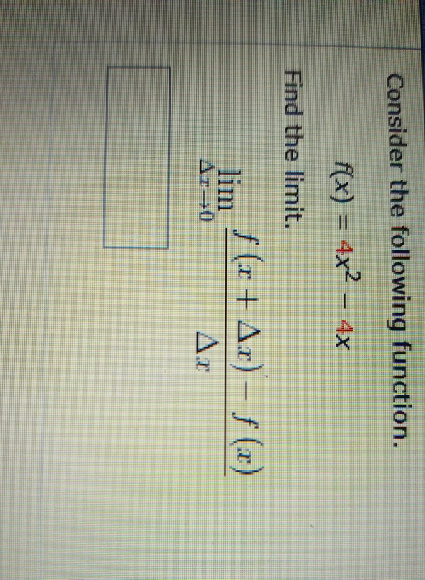 Solved Consider the following function. fx) 4x2 -4x Find the | Chegg.com