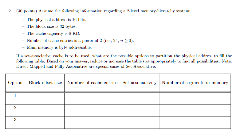 Solved 2. (30 points) Assume the following information | Chegg.com