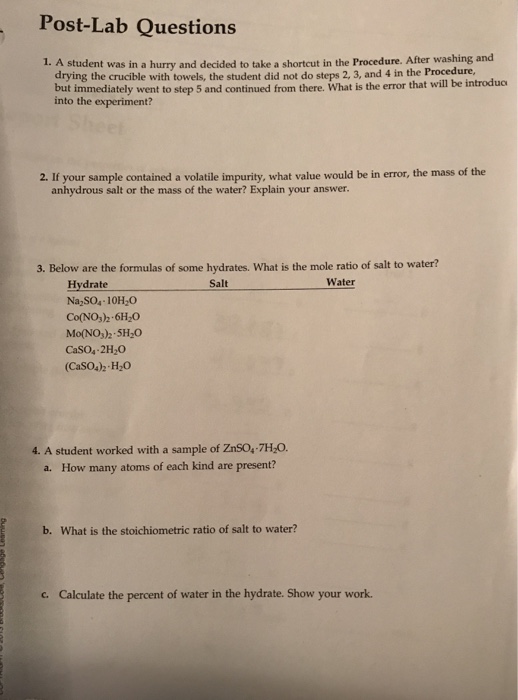 Solved Post-Lab Questions 1. A student was in a hurry and | Chegg.com
