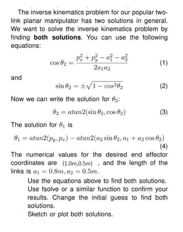 Solved The inverse kinematics problem for our popular two- | Chegg.com