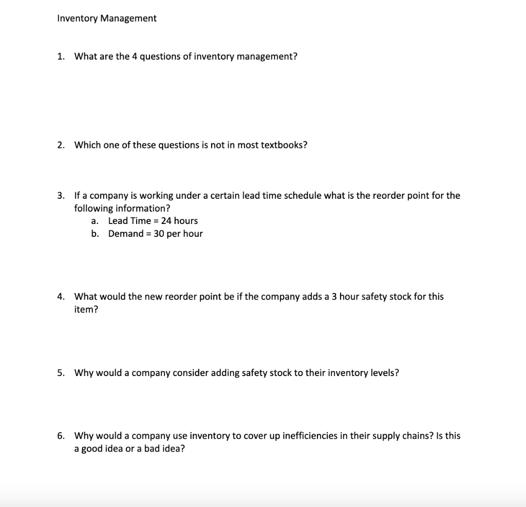 Solved Inventory Management 1. What are the 4 questions of | Chegg.com