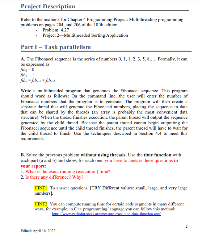 Solved Project Description Refer to the textbook for Chapter | Chegg.com