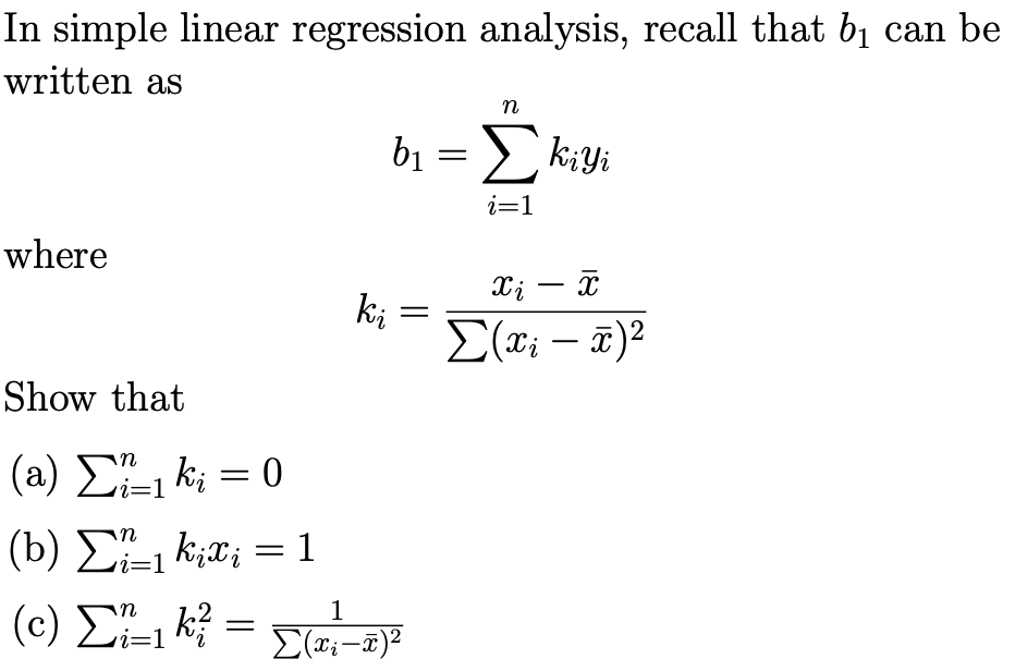 Solved In simple linear regression analysis, recall that b1 | Chegg.com
