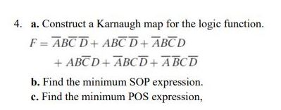Solved 4 a. Construct a Karnaugh map for the logic function | Chegg.com
