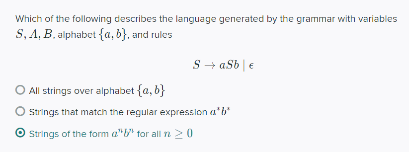 Solved Which of the following describes the language | Chegg.com