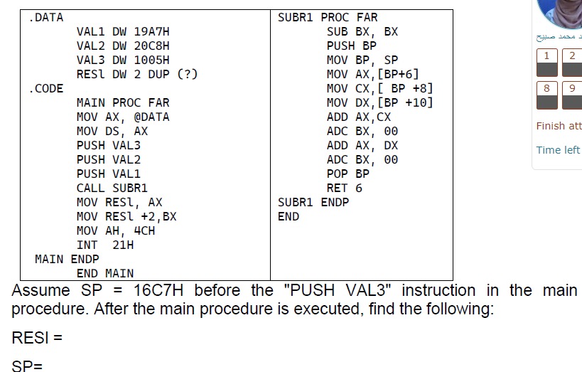 Solved Assume SP=C7H16 ﻿before the "PUSH VAL3" ﻿instruction | Chegg.com