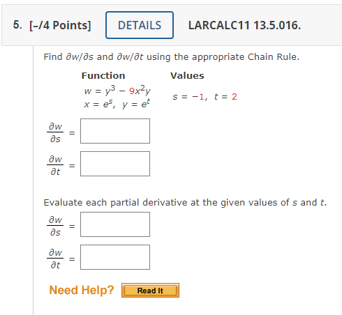 Solved Find ∂w/∂s and ∂w/∂t using the appropriate Chain | Chegg.com