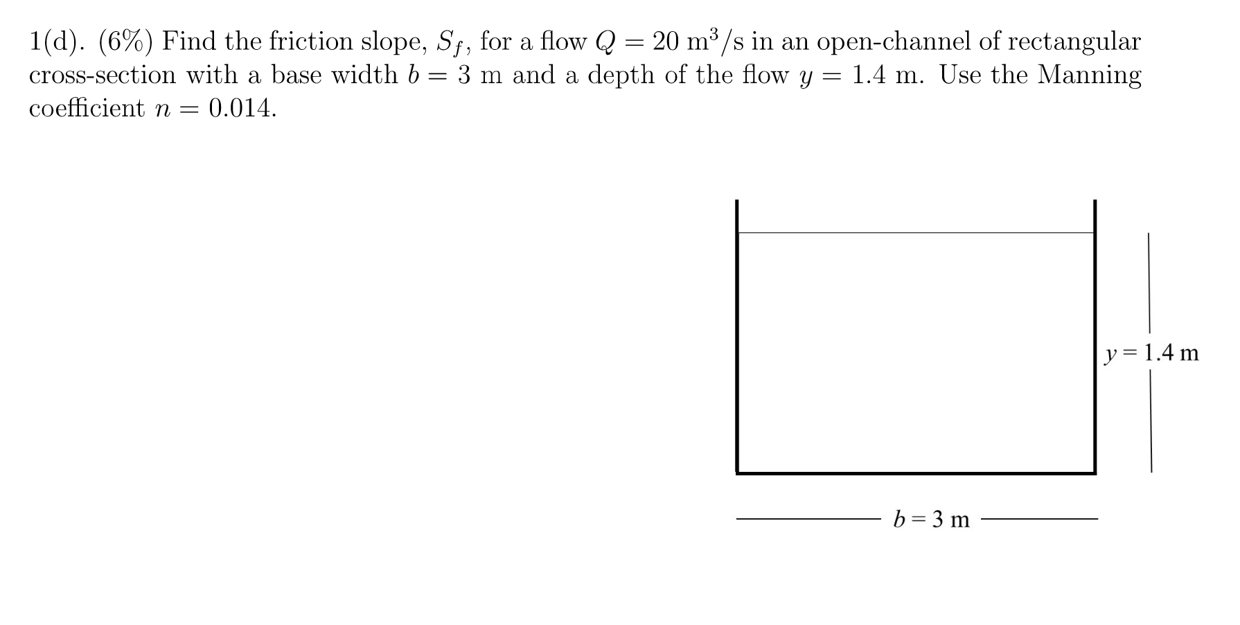 Solved 1(d). (6%) Find the friction slope, Sf, for a flow Q | Chegg.com