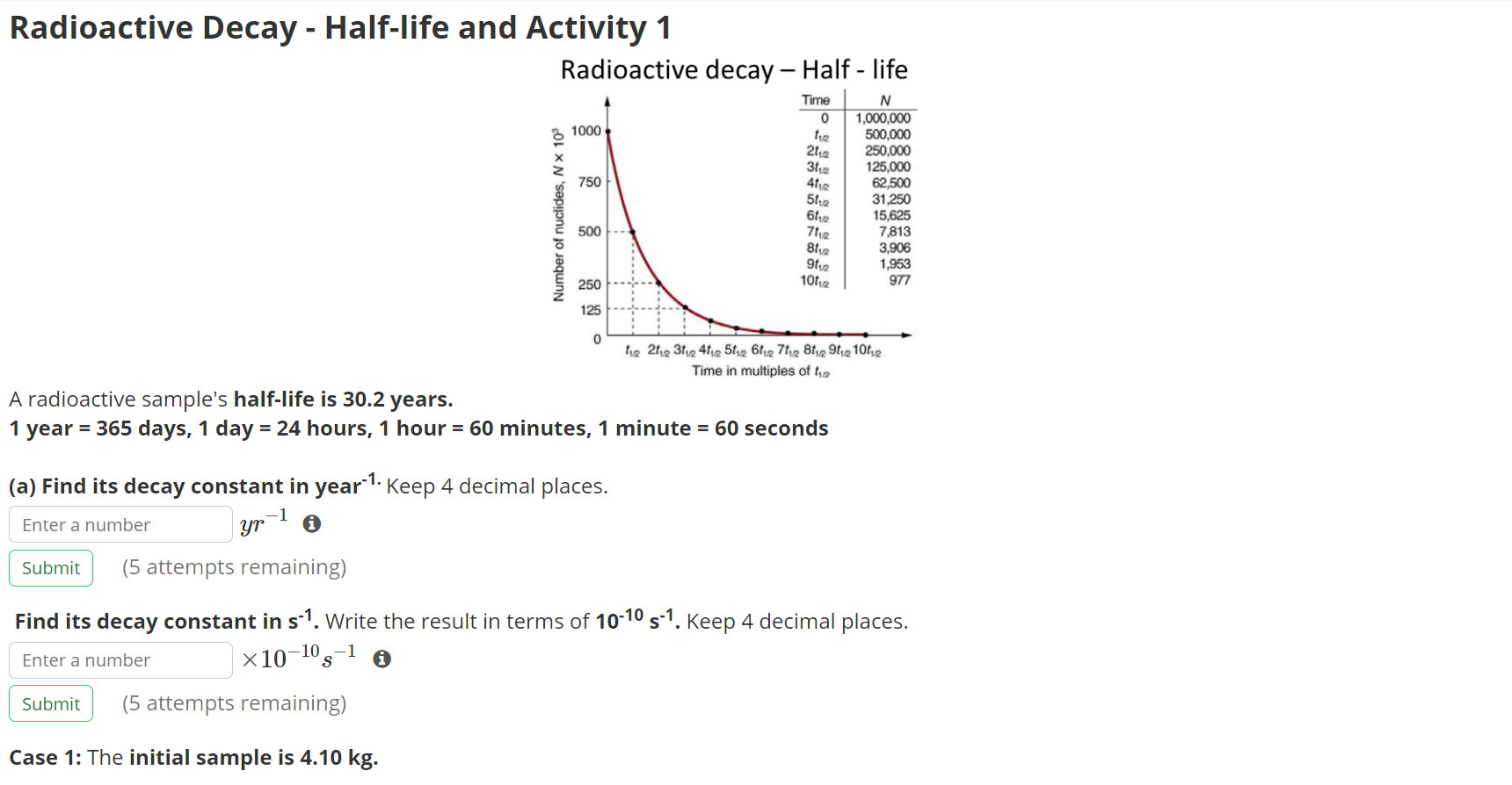 Solved Radioactive Decay - Half-life and Activity 1 | Chegg.com